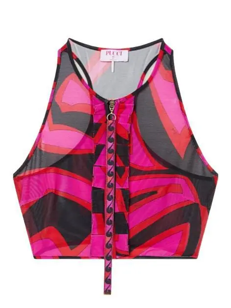 Emilio Pucci Marmo Mesh Racerback Crop Top - Red