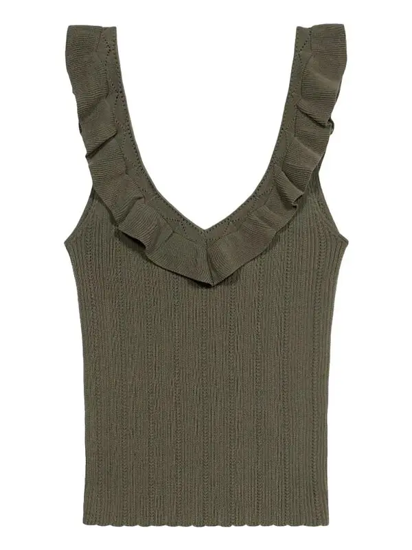 Blumarine Ruffled V-neck Tank Top - Green
