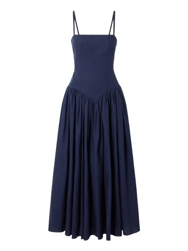 Gabriela Hearst Oriana Gathered Linen Midi Dress - Navy Blue