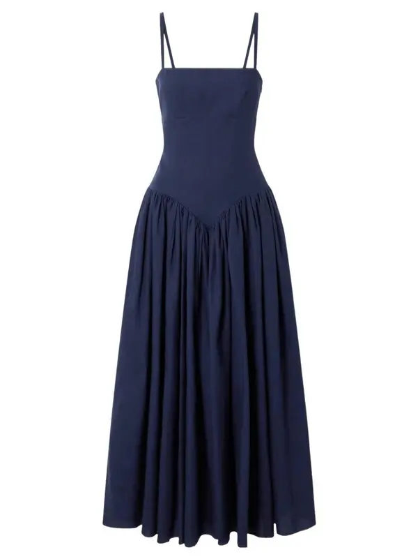 Gabriela Hearst Oriana Gathered Linen Midi Dress - Navy