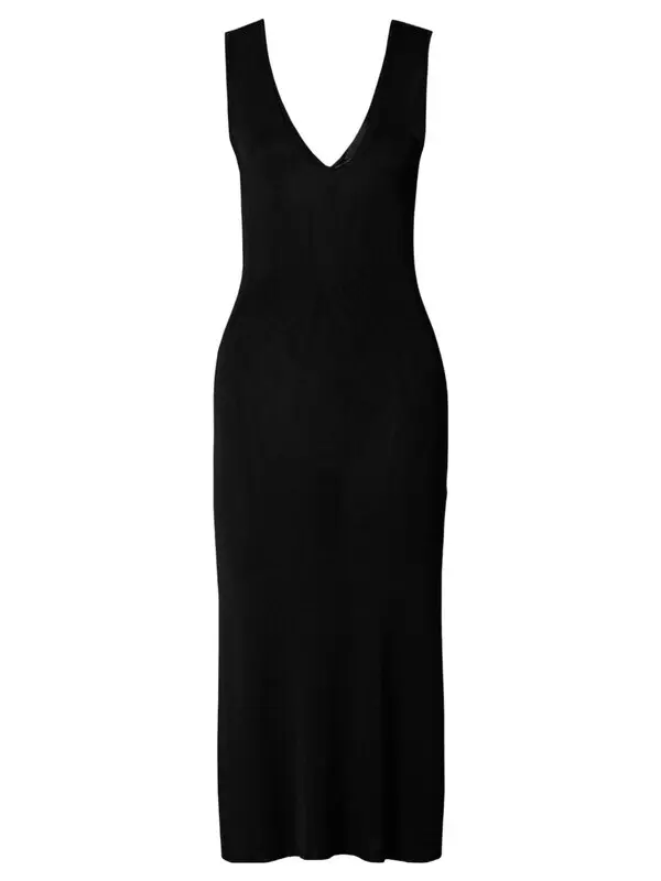 NILI LOTAN Bernice Ribbed V-neck Dress - Black