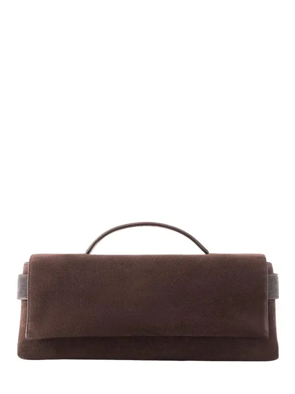 Brunello Cucinelli Beaded Suede Clutch - Chocolate-colored