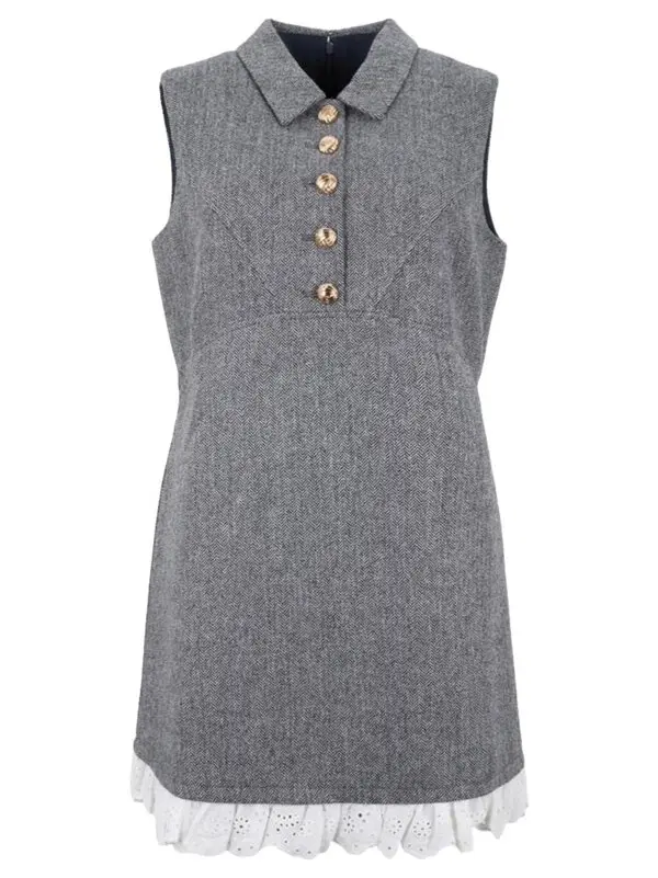 SELF-PORTRAIT Lace-trim Herringbone Mini Dress - Grey