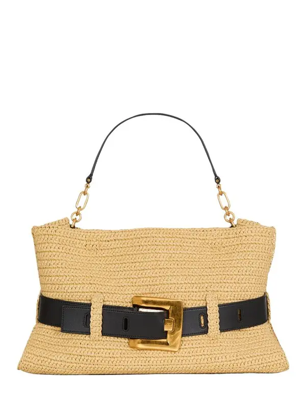 Balmain Medium Anthem Bag In Smooth Leather And Crochet - Beige