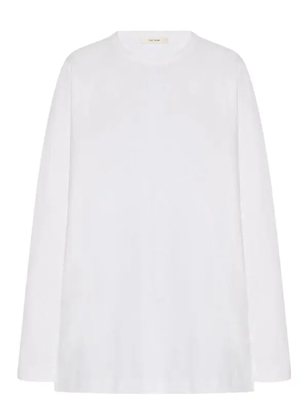 THE ROW Long-sleeve Crewneck Top In Textured Cotton Jersey - White