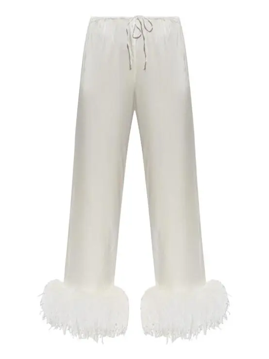 Oseree Feather-trim Wide-leg Trousers - White