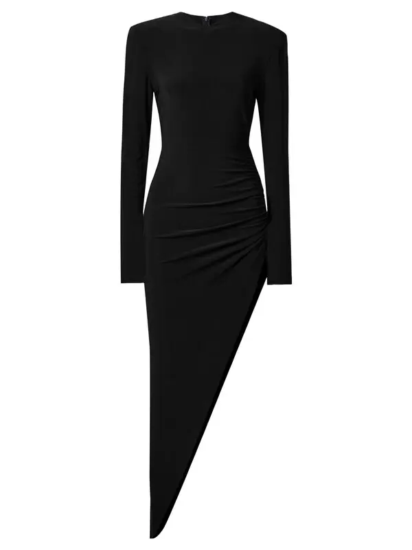 Norma Kamali Asymmetrical Dress With Round Neck And Long Sleeves - Black