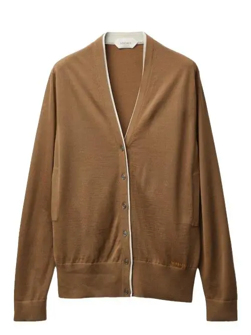 Versace Logo Embroidered Button-up Cardigan - Brown