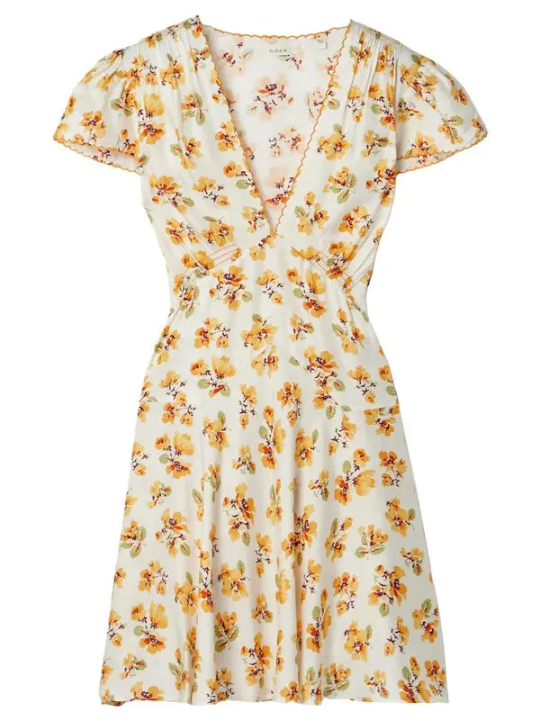 DÔEN Short Sleeve V-neck Mini Dress - Orange