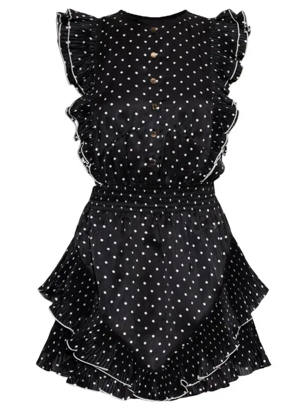 SELF-PORTRAIT Polka Dot Ruffled Mini Dress - Black