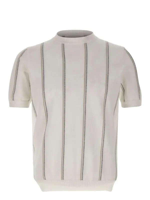 Eleventy Pinstripe Short-sleeve Knitted Sweater - White