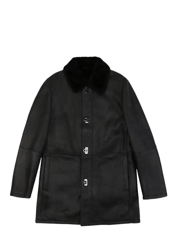 FERRAGAMO Leather Lapel Coat - Black
