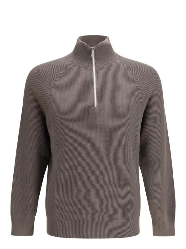 Brunello Cucinelli Zip Ribbed Turtleneck - Gray
