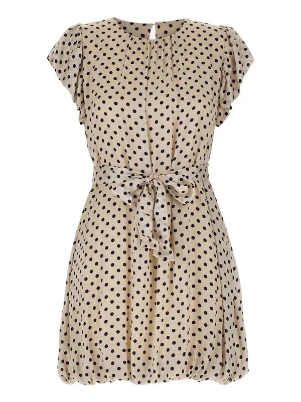 KAOS Polka-dot Mini Balloon Dress With Flounced Sleeves - Nude