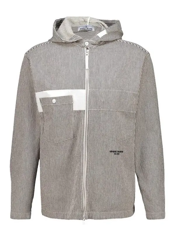 Stone Island Zip-front Striped Cotton Hooded Jacket - Blue