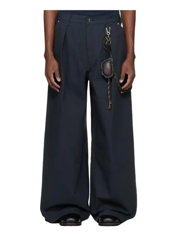 SONG FOR THE MUTE Wide-leg Pleated Trousers With Detachable Lanyard - Black
