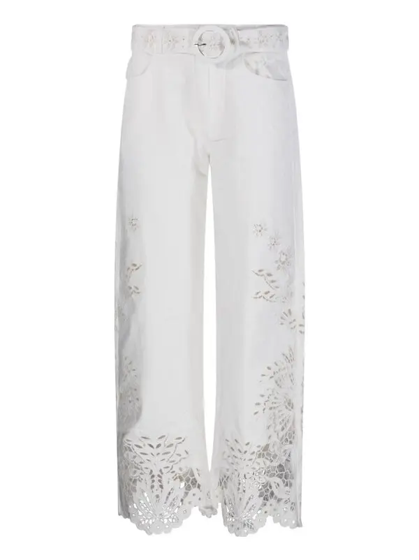 Farm Rio Boho Beauty Broderie Wide-leg Pants - Off White