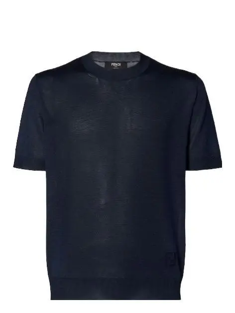 Fendi Viscose Yarn Jumper With Ff Logo - Dark Blue