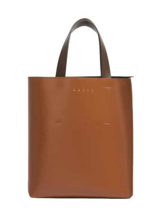 Marni Logo Printed Two-toned Tote Bag - Burgundy Red/hornmoth White/metallic Brown