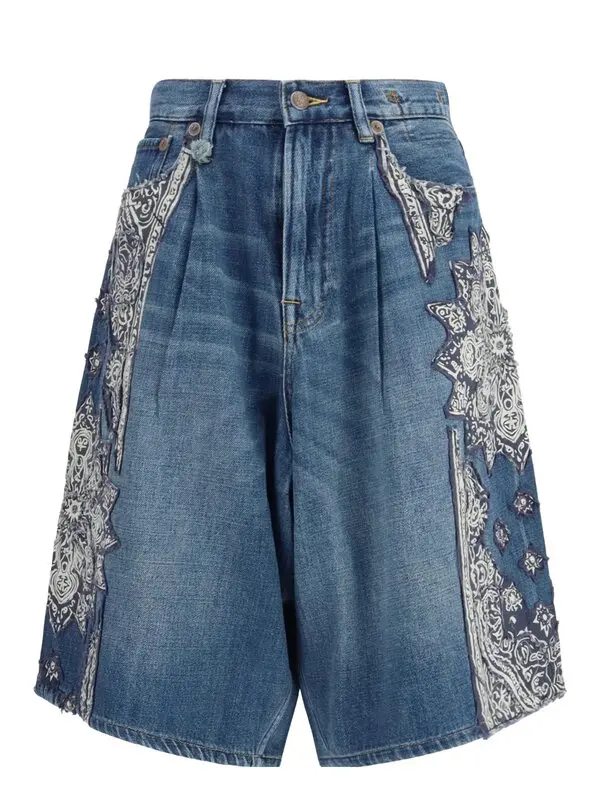 R13 Bandana Patchwork Denim Shorts - Blue
