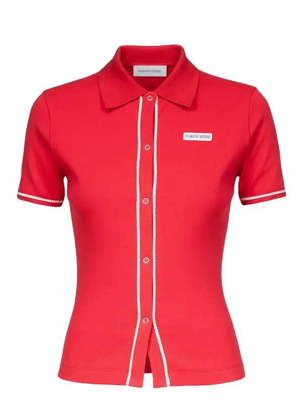 MARINE SERRE Ribbed Jersey Polo T-shirt - Red