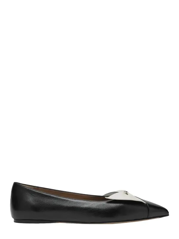 FERRAGAMO Pointed Toe Ballet Flats With Bow Detailing - Black