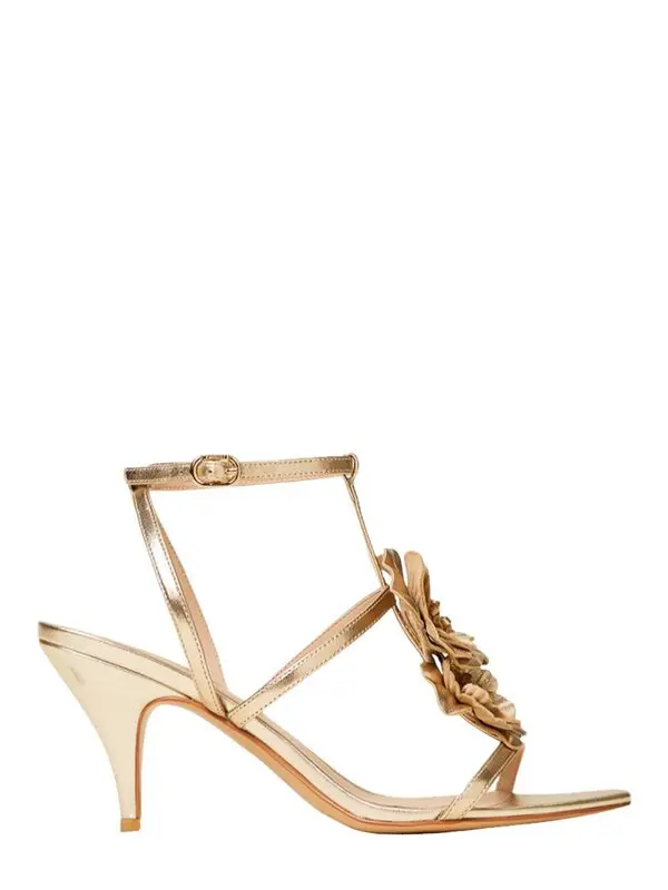 TWINSET Floral Embellished Leather Sandals - Nude