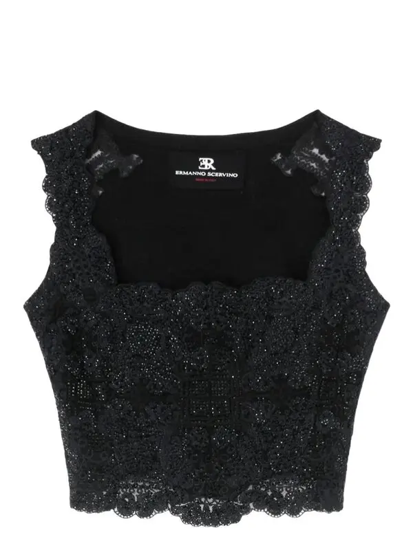 Ermanno Scervino Sequin-embellished Lace Cropped Top - Black