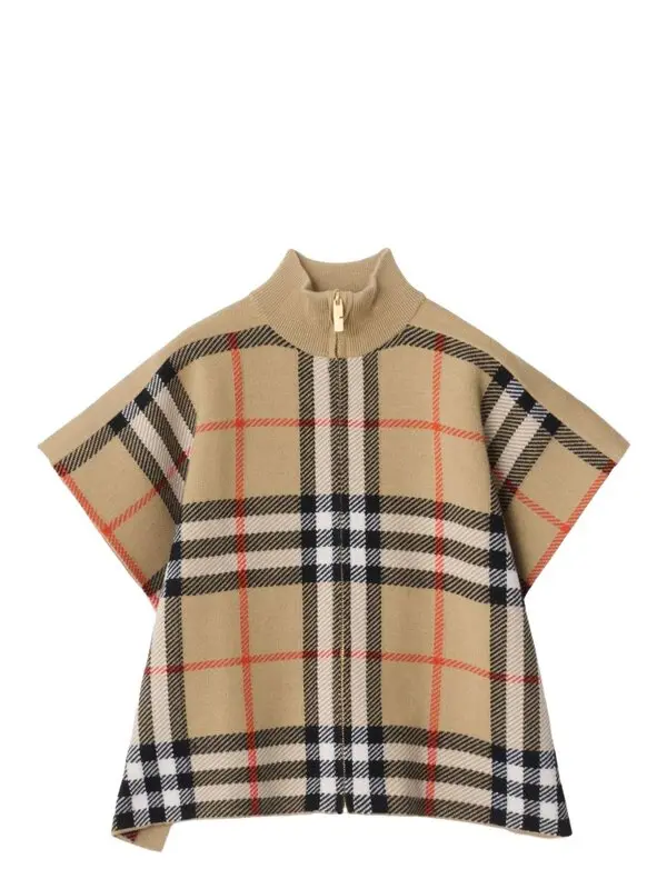 Burberry Reversible Checked Knitted Cape - Beige