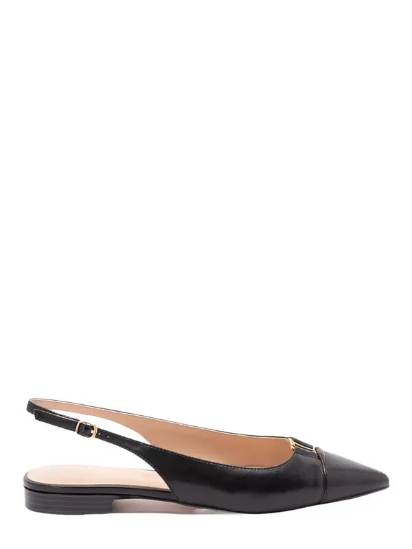 TWINSET Pointed Toe Slingback Ballet Flats With Gold-tone Hardware - Black