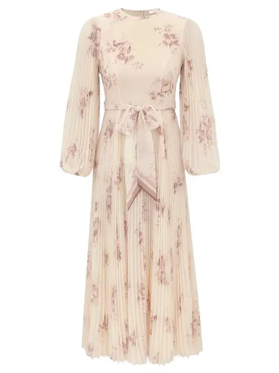 Zimmermann Sunray Pleated Floral Midi Dress - Cream Floral