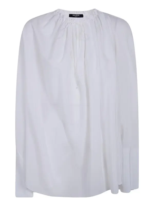 Balmain Ruched Detail Crepe Blouse - White