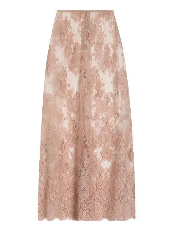 Dolce & Gabbana Chantilly Lace Midi Skirt - Pink