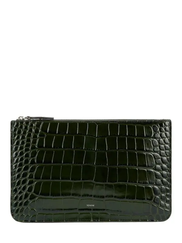 TOTEME Threefold Croc-embossed Clutch - Dark Green
