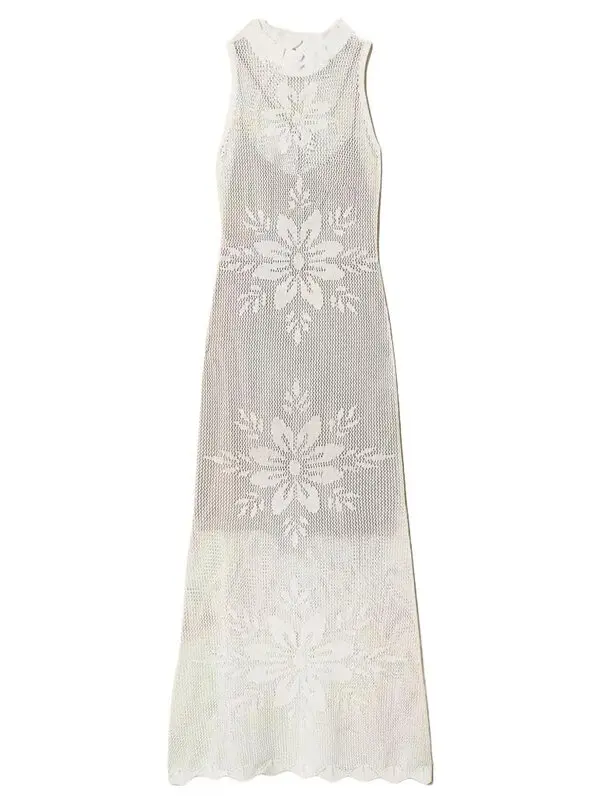 TWINSET Floral Openwork Knitted Maxi Dress - White