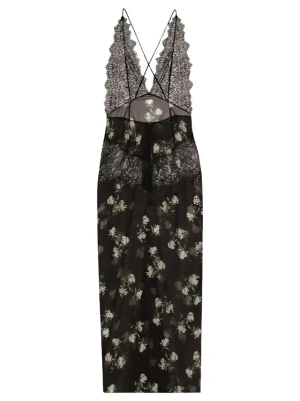Dolce & Gabbana Violets-print Lace Insert Dress - Multi-color