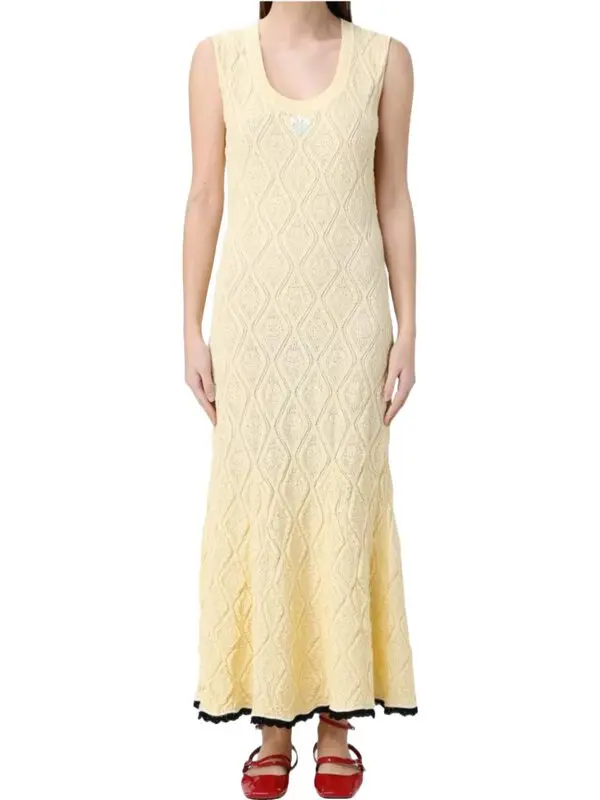 SELF-PORTRAIT Pointelle Knit Midi Dress - Yellow
