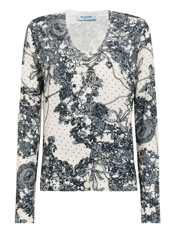 BLUGIRL Long-sleeved Knitted Cardigan And Sleeveless Top Set - Gray
