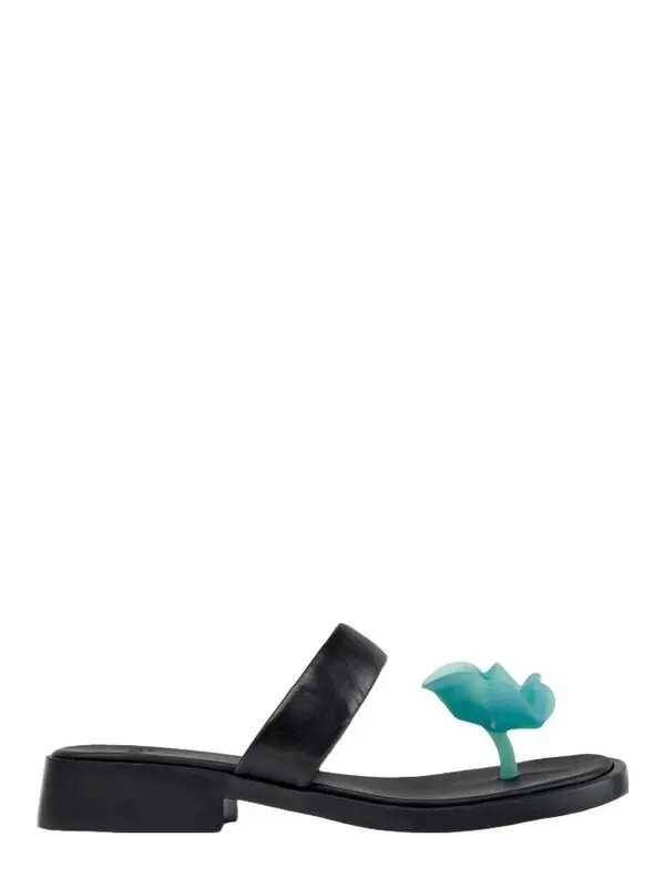 Camper Dana Leather Sandals With Floral Appliqu - Black