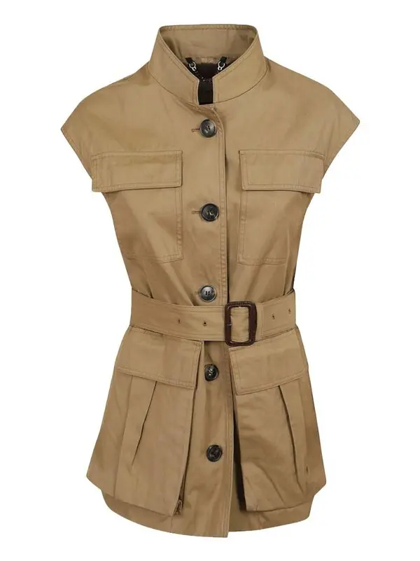Dries Van Noten Sleeveless High-neck Belted Jacket - Green