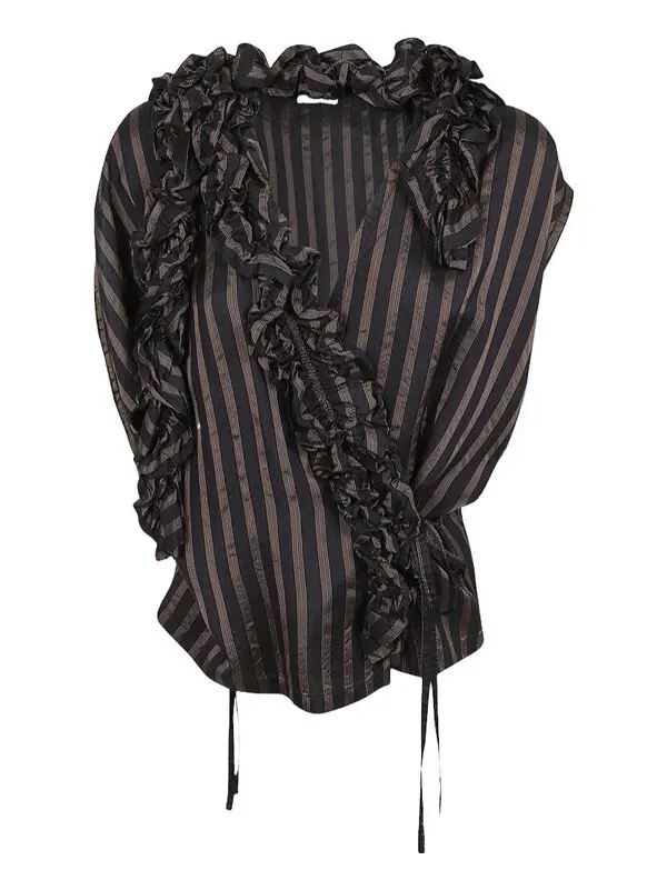 Dries Van Noten Striped Ruffled Top - Black