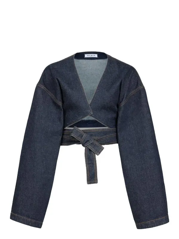 Alaïa Wrap Denim Cropped Jacket - Black
