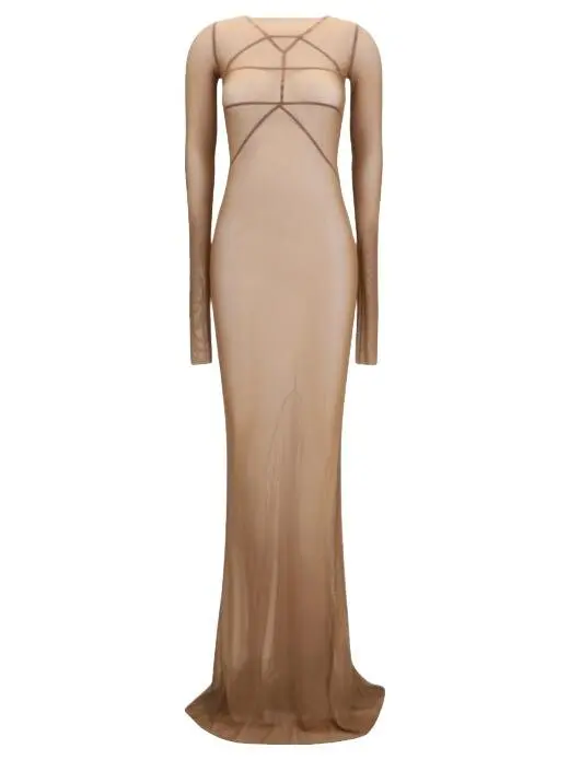 Rick Owens Sheer Tulle Maxi Dress - Nude