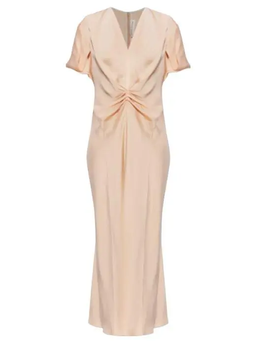 Victoria Beckham Draped V-neck Midi Dress - Nude