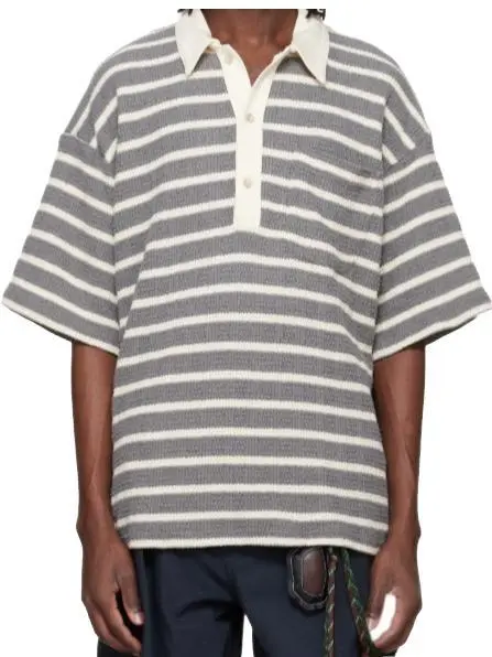 SONG FOR THE MUTE Striped Polo Shirt - Gray