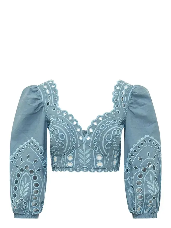 Charo Ruiz Ibiza Luna Embroidered Crop Top - Blue