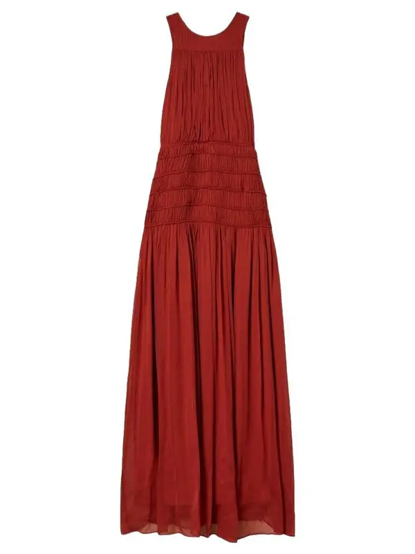 TWINSET Pleated Maxi Dress With Cinched Waist - Red