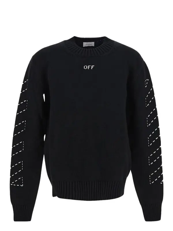 Off-White Embroidered Arrows Motif Crewneck Knitted Jumper - Black