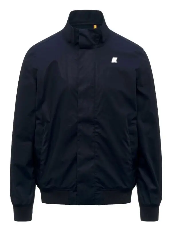 K-WAY Stand-collar Zip Jacket With Ribbed Cuffs And Hem - Blue