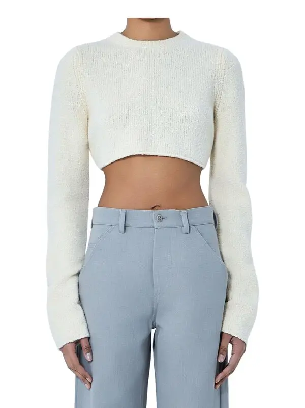 RIER Cropped Knitted Jumper - White